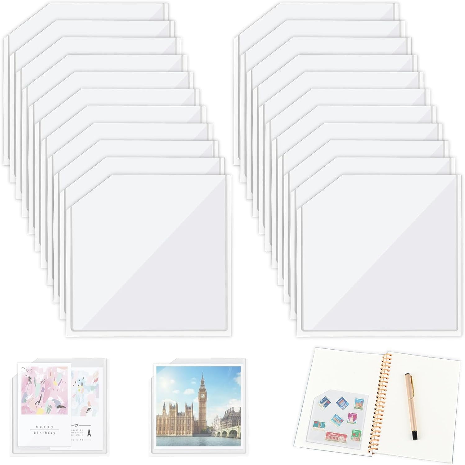 Adhesive Clear Corner Pockets – 6x6 Inch Sticky Planner Pockets, 12 ...
