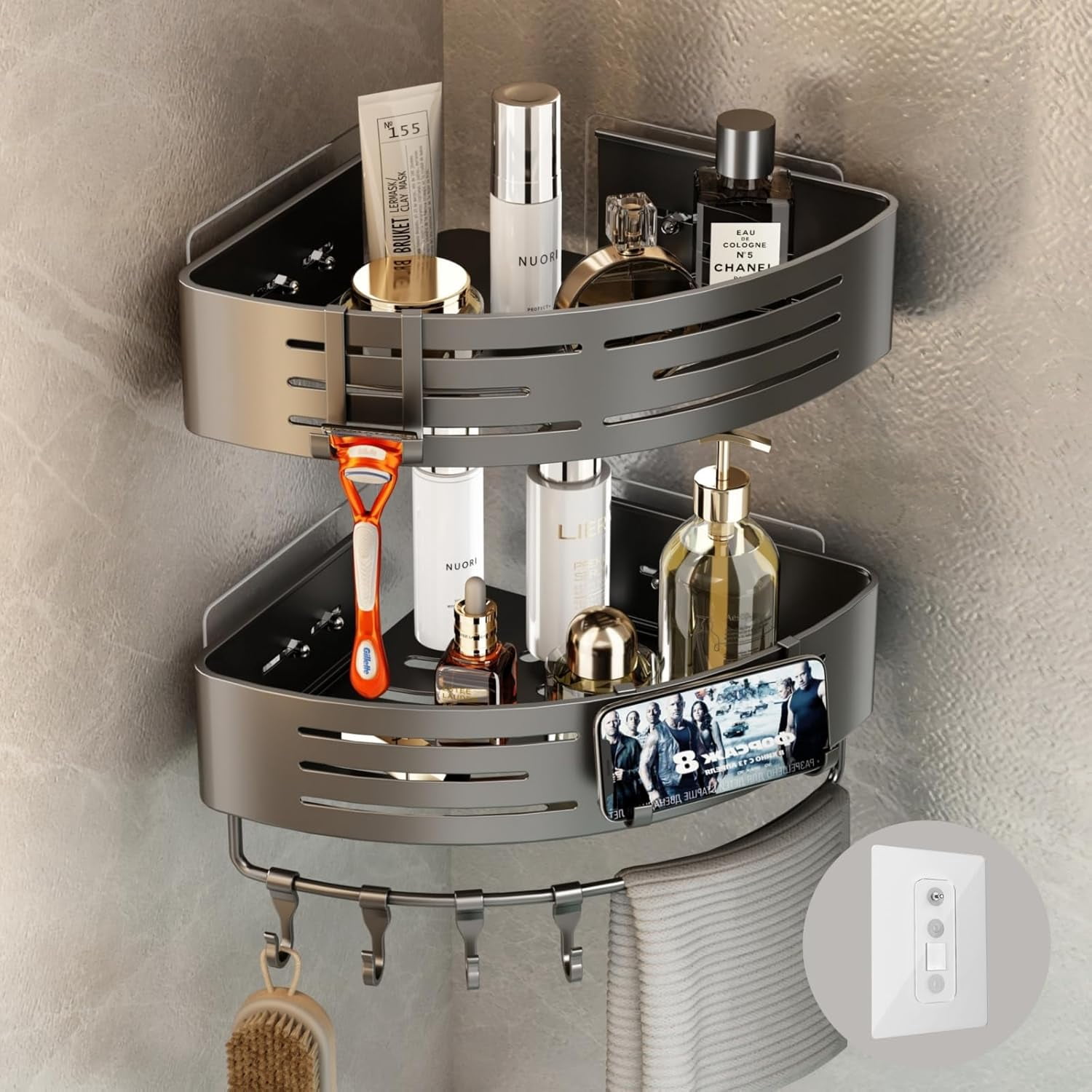 Adhesive Corner Shower Caddy, 2 Pack Corner Shower Shelves for Inside ...