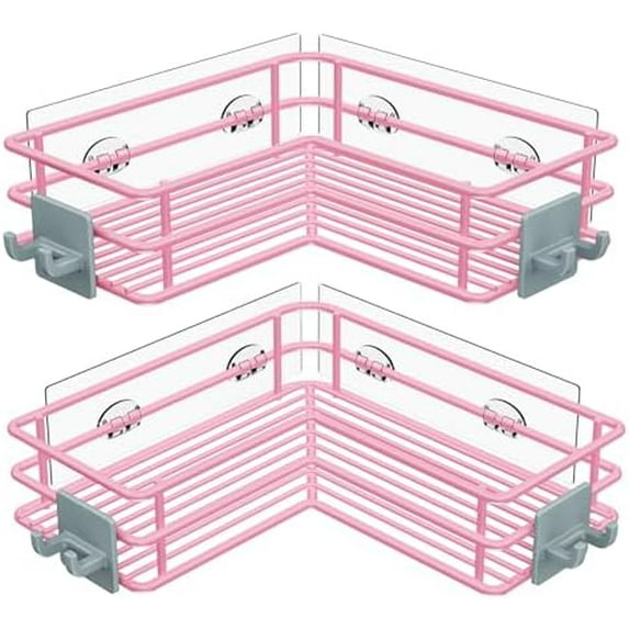 Adhesive Corner Shower Caddy Shelf Basket Rack with Hooks, Rust Proof ...