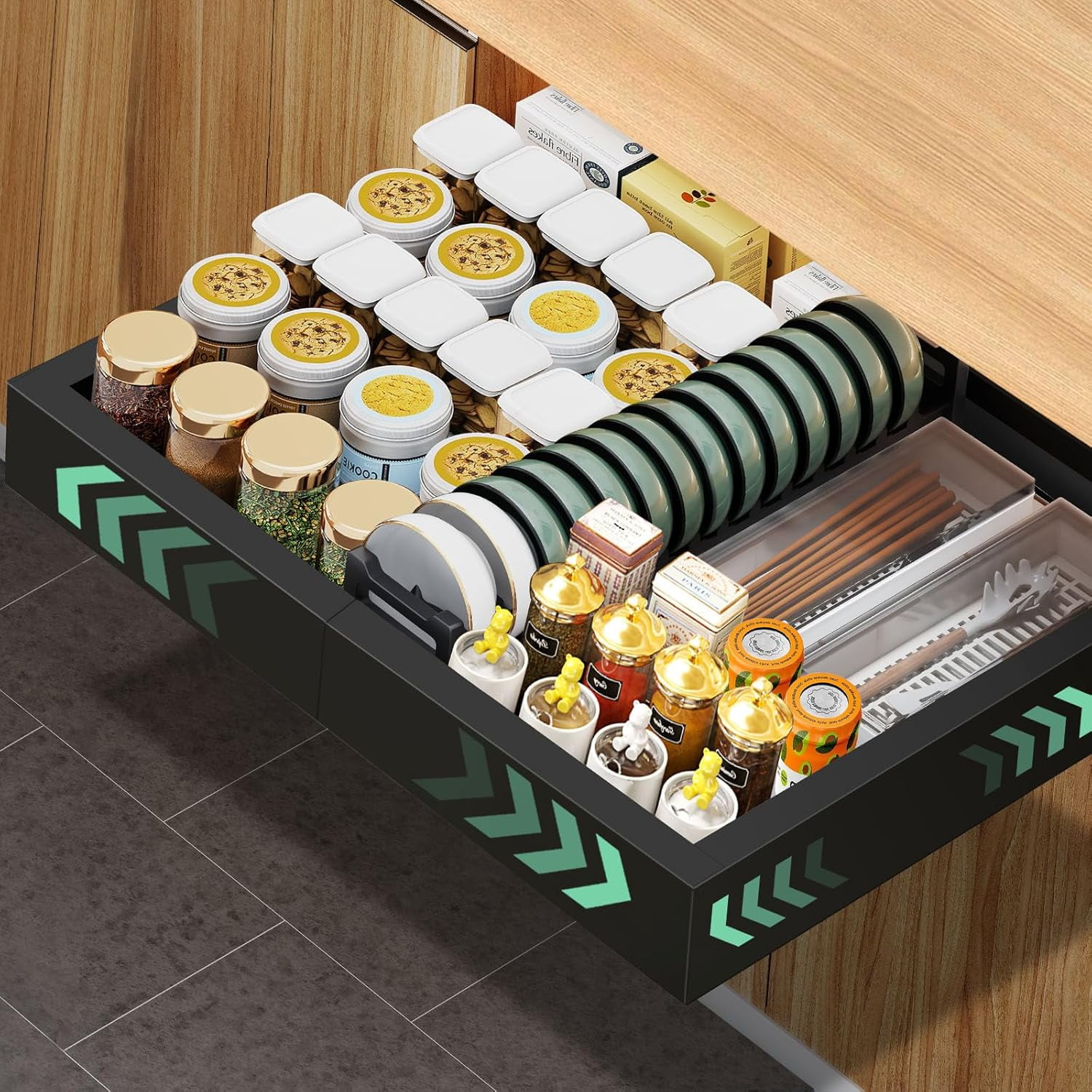 Adhesive Expandable Pull Out Cabinet Organizer, 1-Pack Slide Out Drawer ...