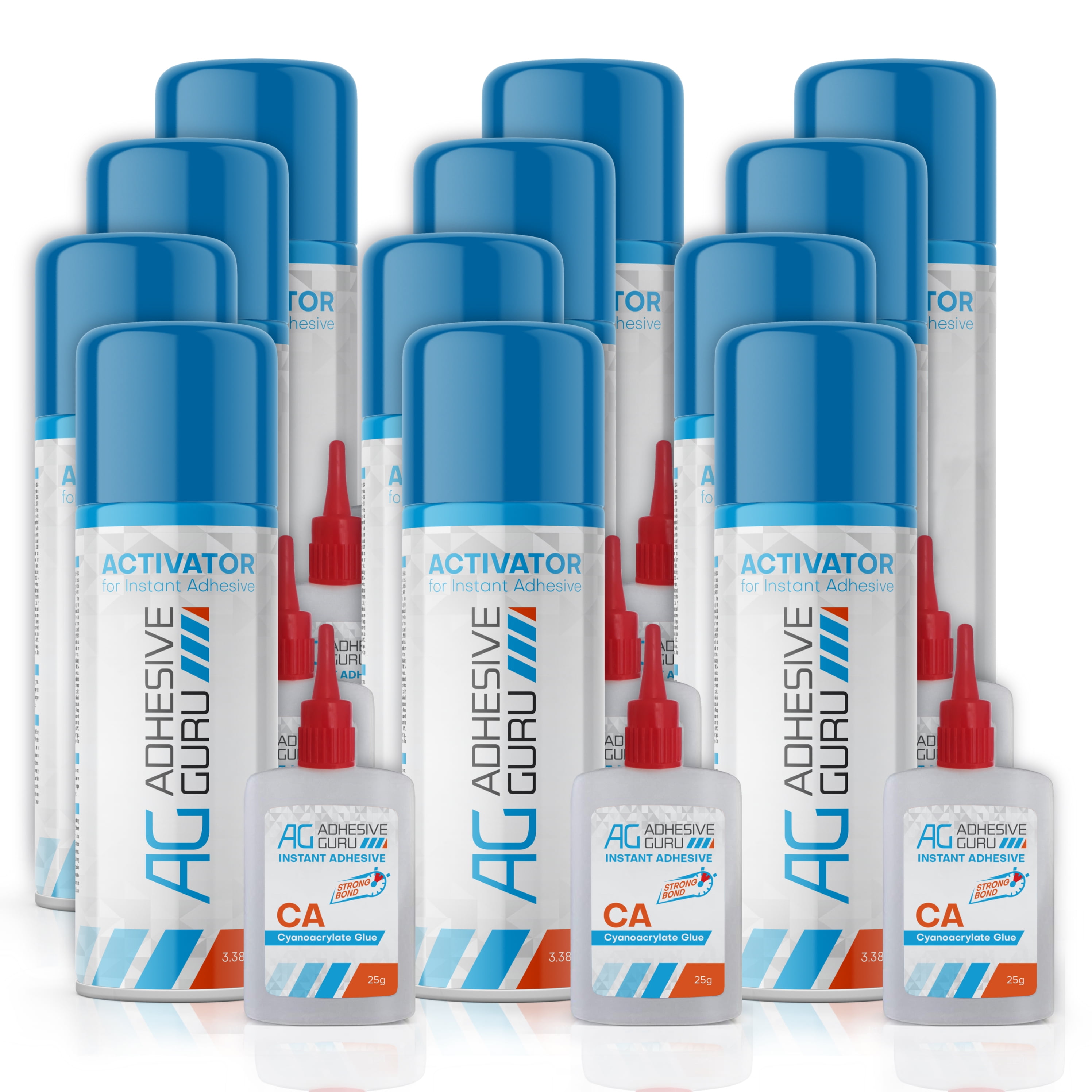 Adhesive Guru CA Glue with Activator (12 x 0.9 oz - 12 x 3.38 fl oz) Ca ...