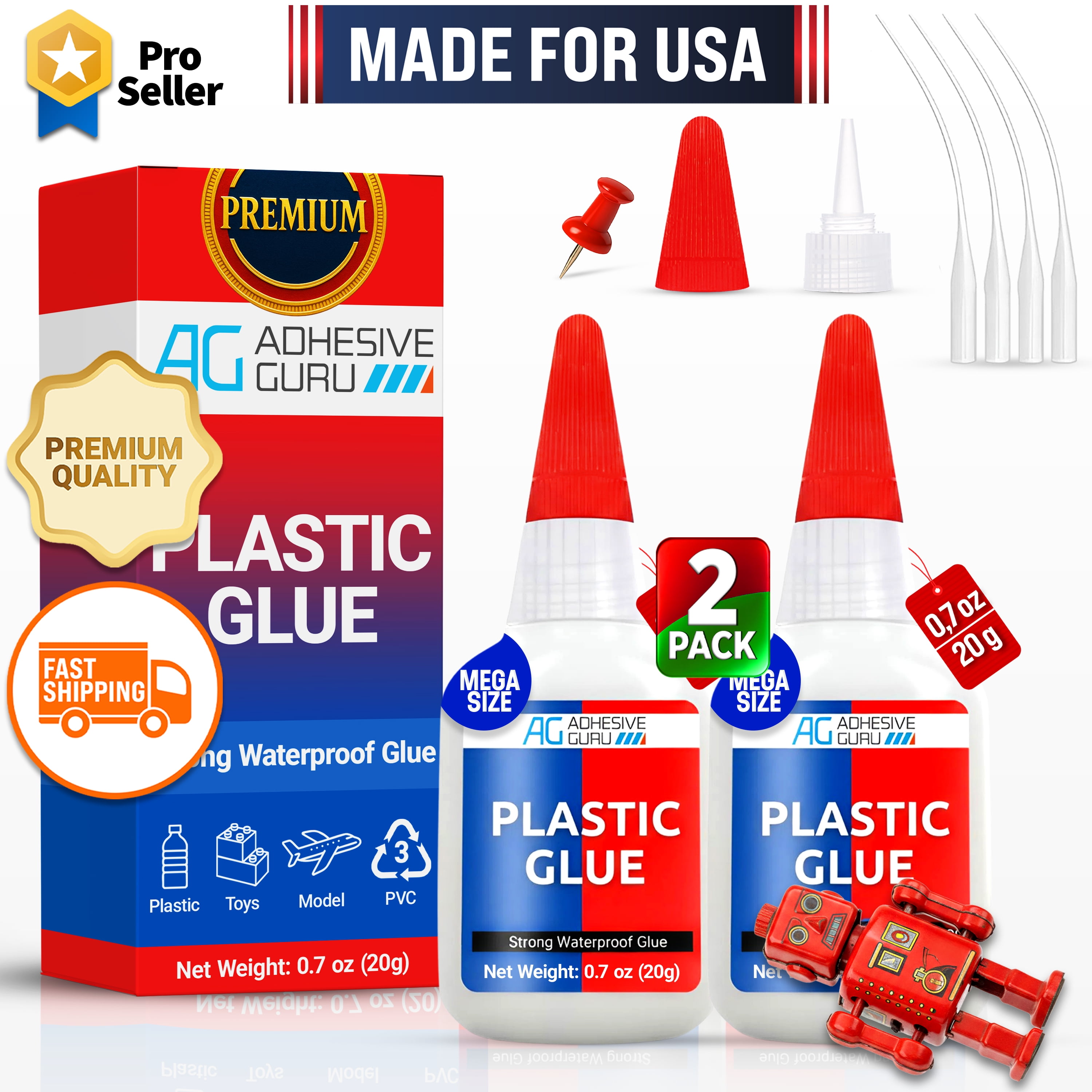 Adhesive Guru Plastic Glue (2x0.7 oz) Ultra Strong Super Glue for ...