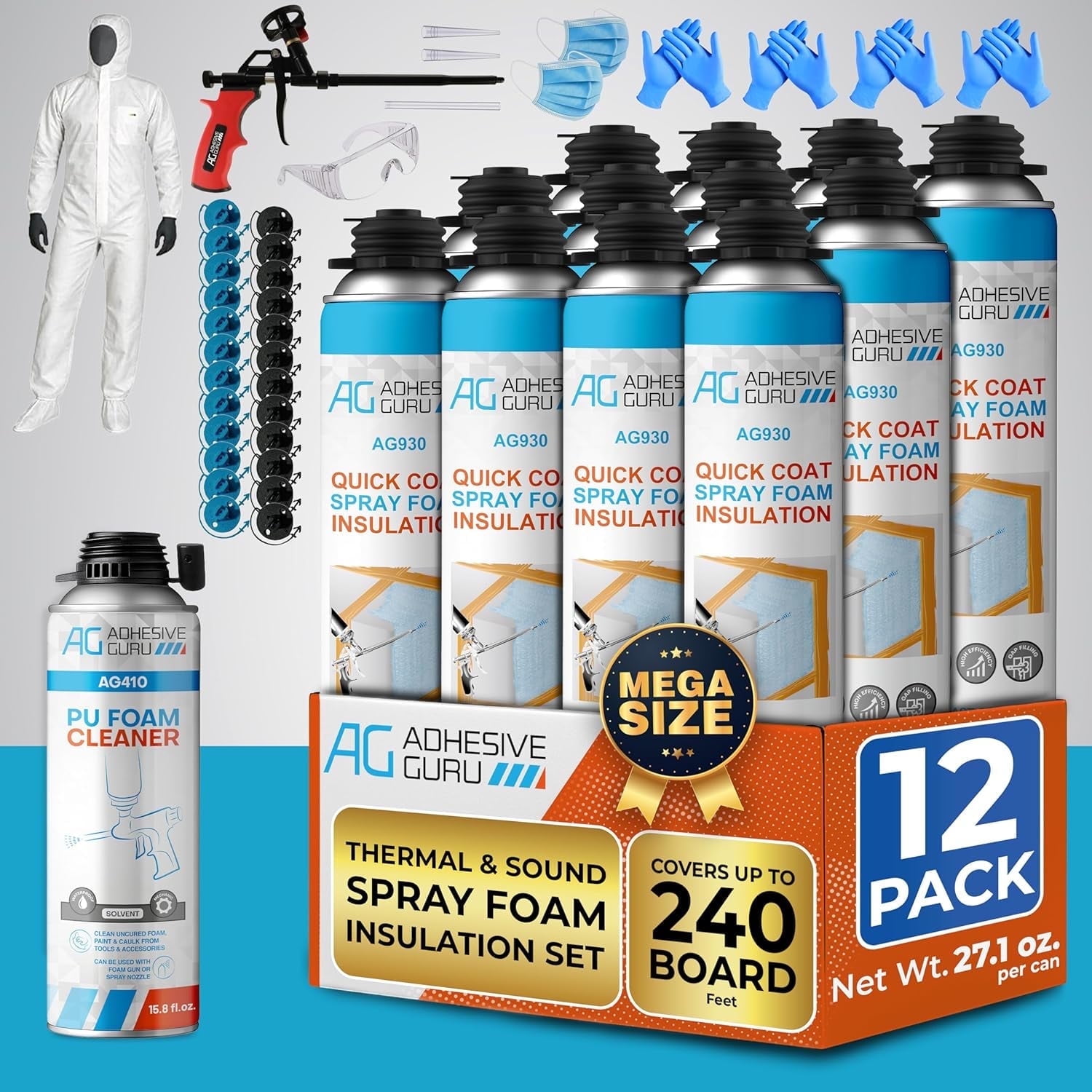 Adhesive Guru Spray Foam Insulation Kit (12 x 32.80 oz/930 gr - 240 ...