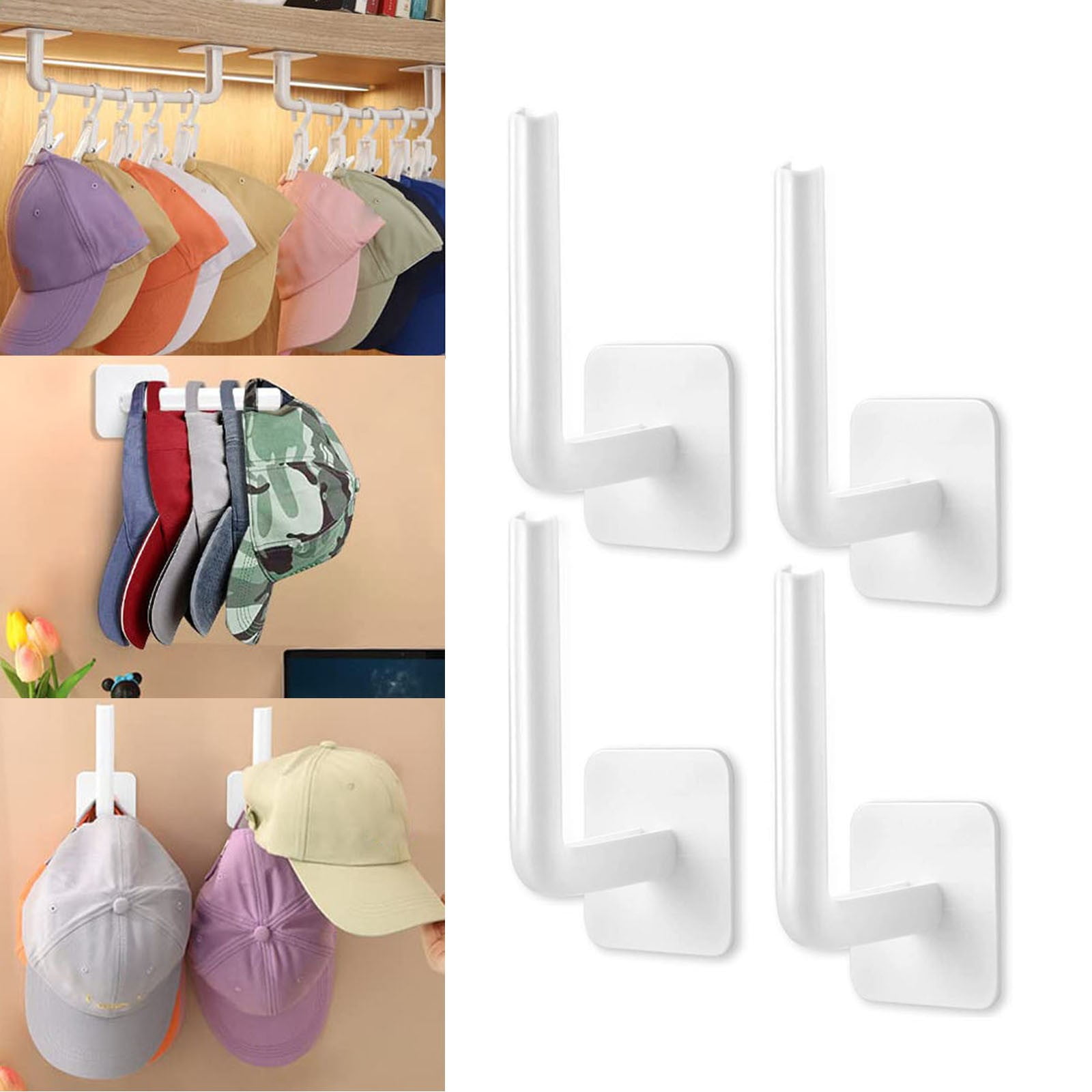 Adhesive Hat Hooks for Wall 4 Pack Hat Rack Organizer No Drilling Hat ...