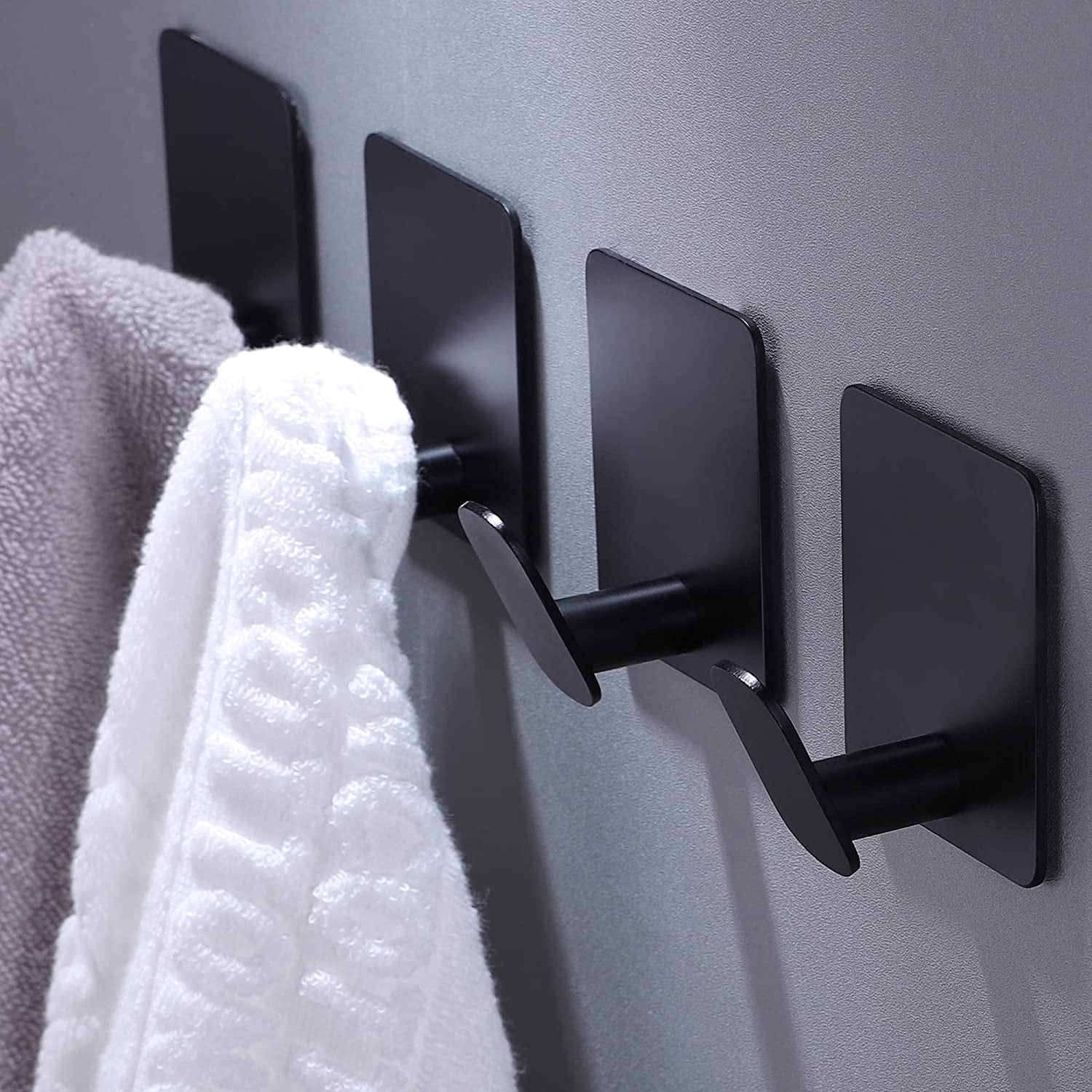 Adhesive Hooks - 4 Pack Towel/Coat Hooks Wall Hook Stick on Bathroom or ...