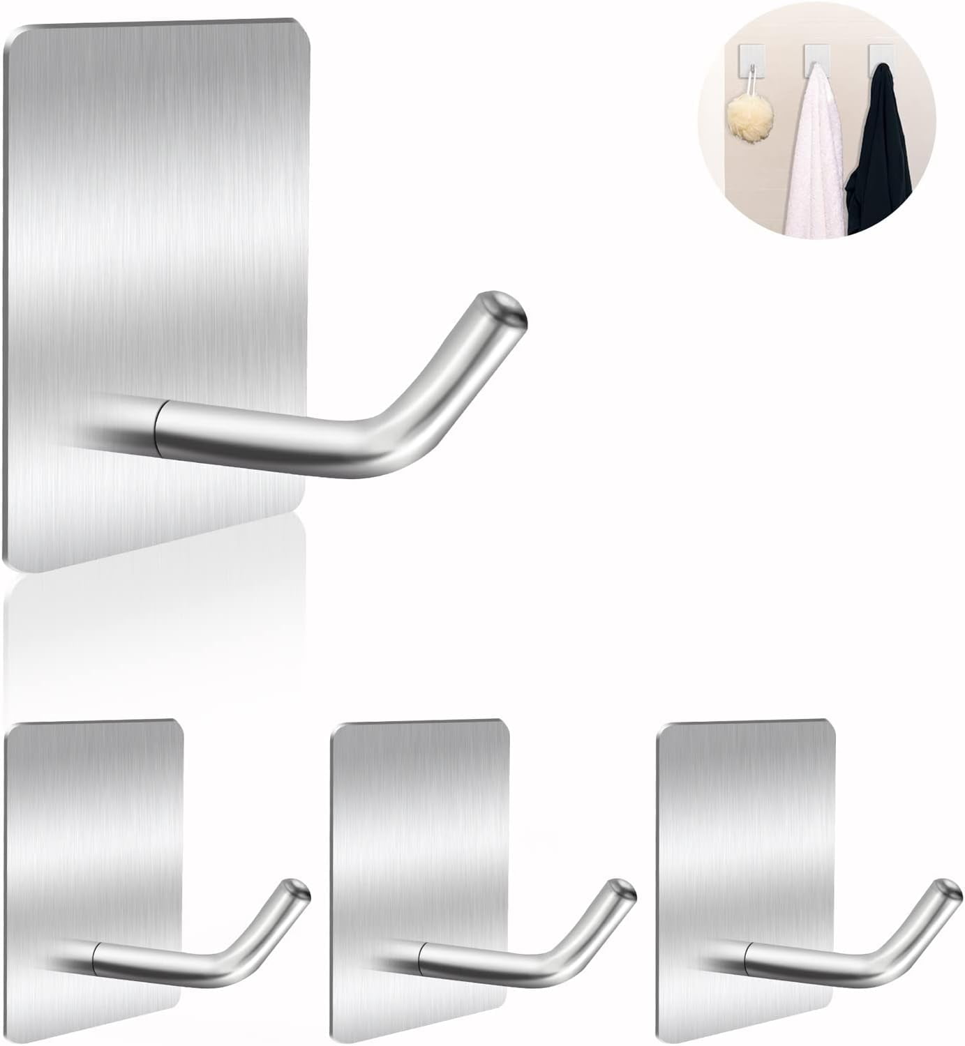 Adhesive Hooks Heavy Duty, Long Stainless Steel Self Adhesive Wall Hook ...