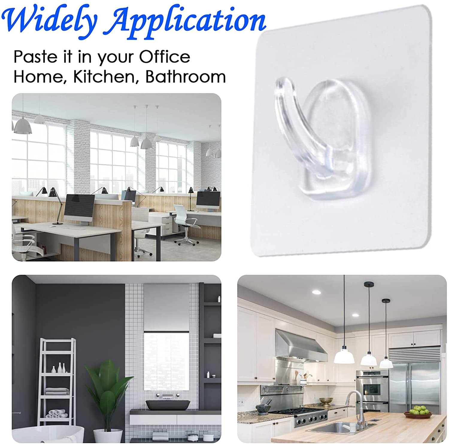 Adhesive Hooks Heavy Duty Wall Hooks for Hanging 20lb(Max) Clear Sticky ...