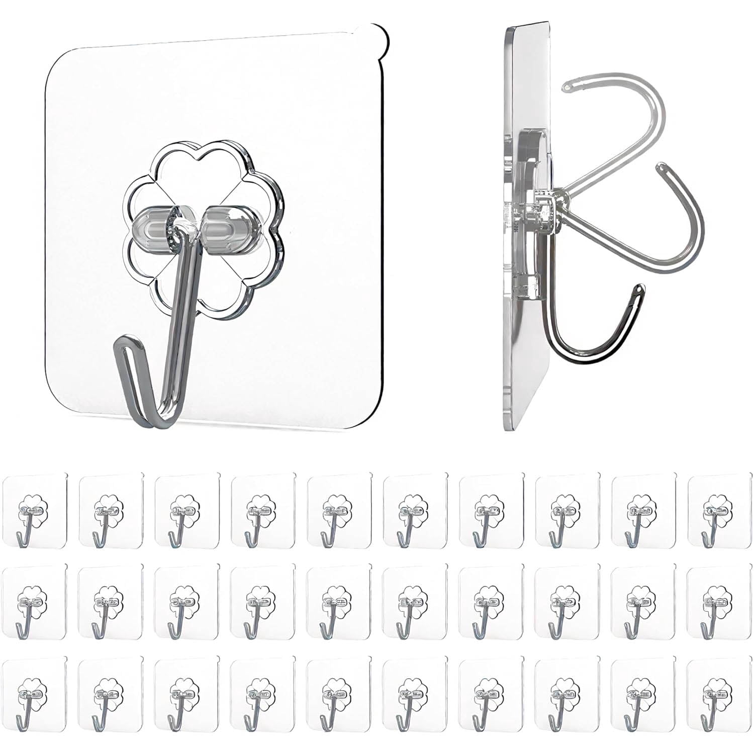 Adhesive Hooks Heavy Duty, Waterproof Transparent, Sticky Stainless for ...