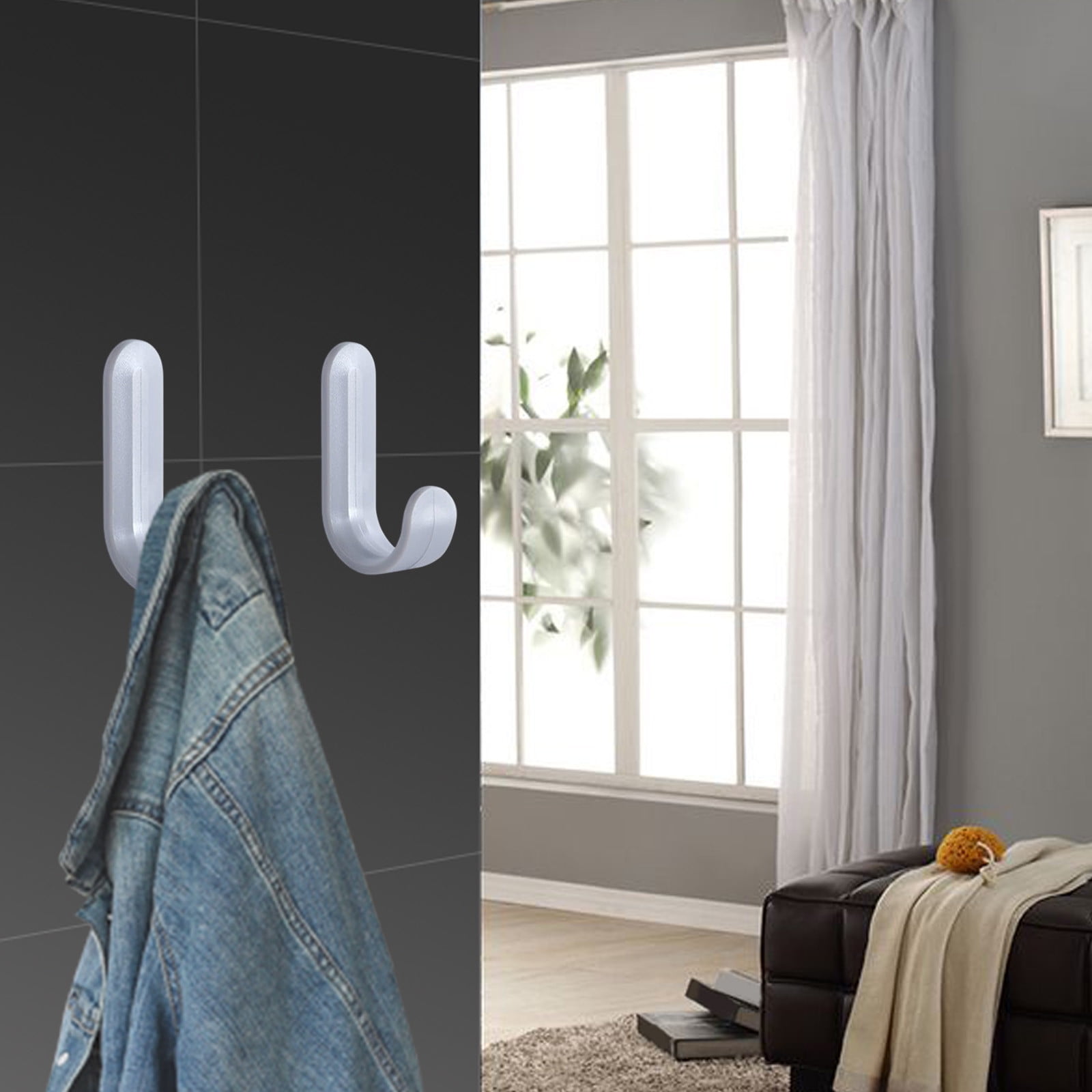 Adhesive Hooks, Plastic J-Shaped Hooks, Utility Wall Key Rack ...
