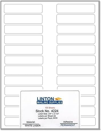 Adhesive Laser-Print Labels, White Blank, 3/4" x 3-/2", 24 Per Sheet (8.5" x 11"), Peel Off ...