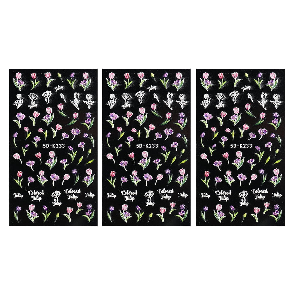 Adhesive Nail Art Decals 3pcs5D Relief three-dimensional nail back ...
