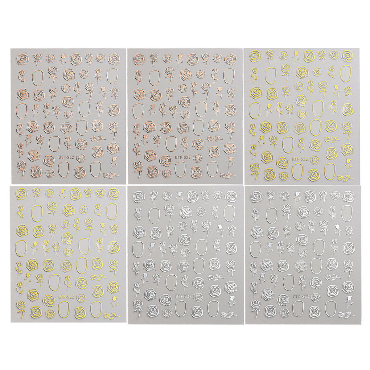 Rose Gold Nail Art 6 nails 3D three-dimensional stickers hot gold pure ...