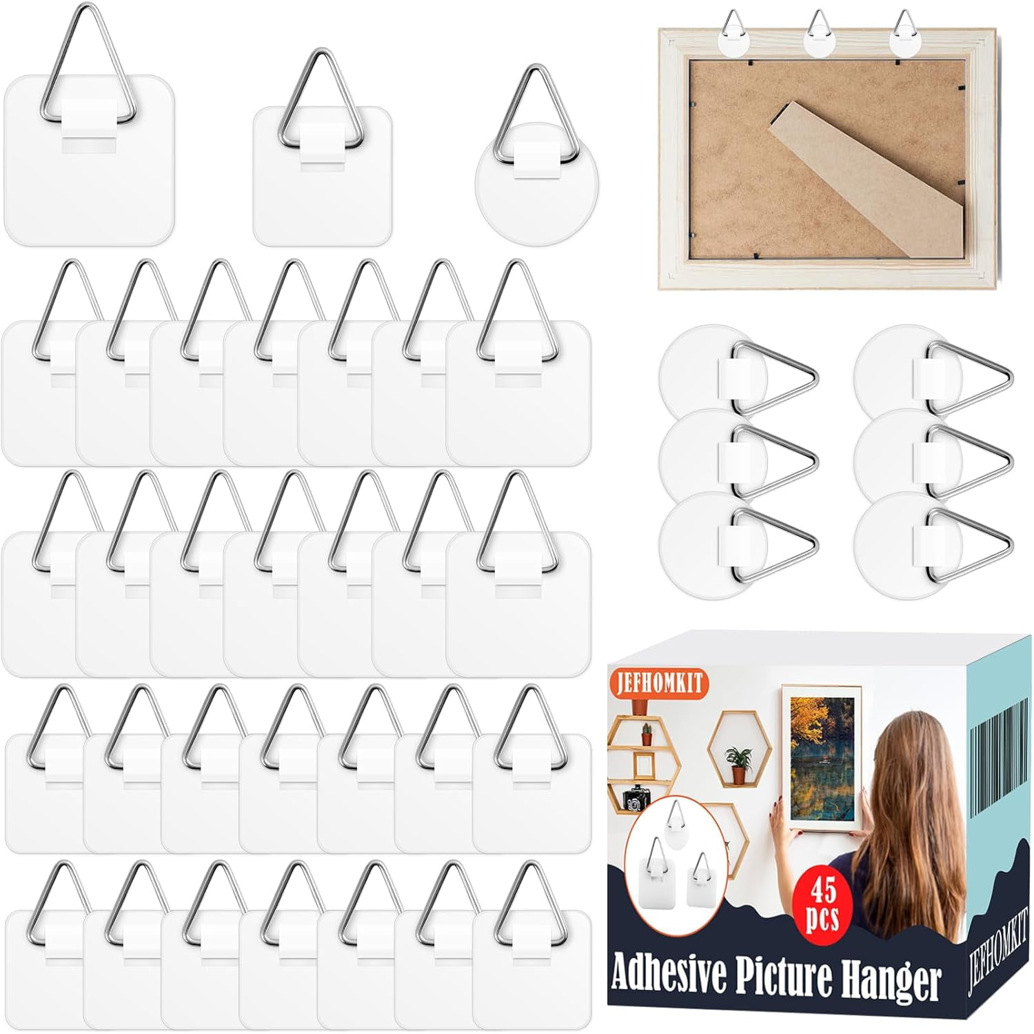 Adhesive Picture Hanger,45 Pcs Picture Hanging Hooks Without Nails ...