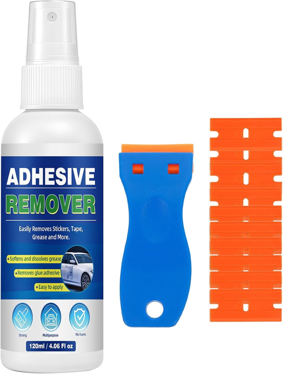 Adhesive Remover, 4.06 Oz Glue Remover with Plastic Razor Blade Scraper ...
