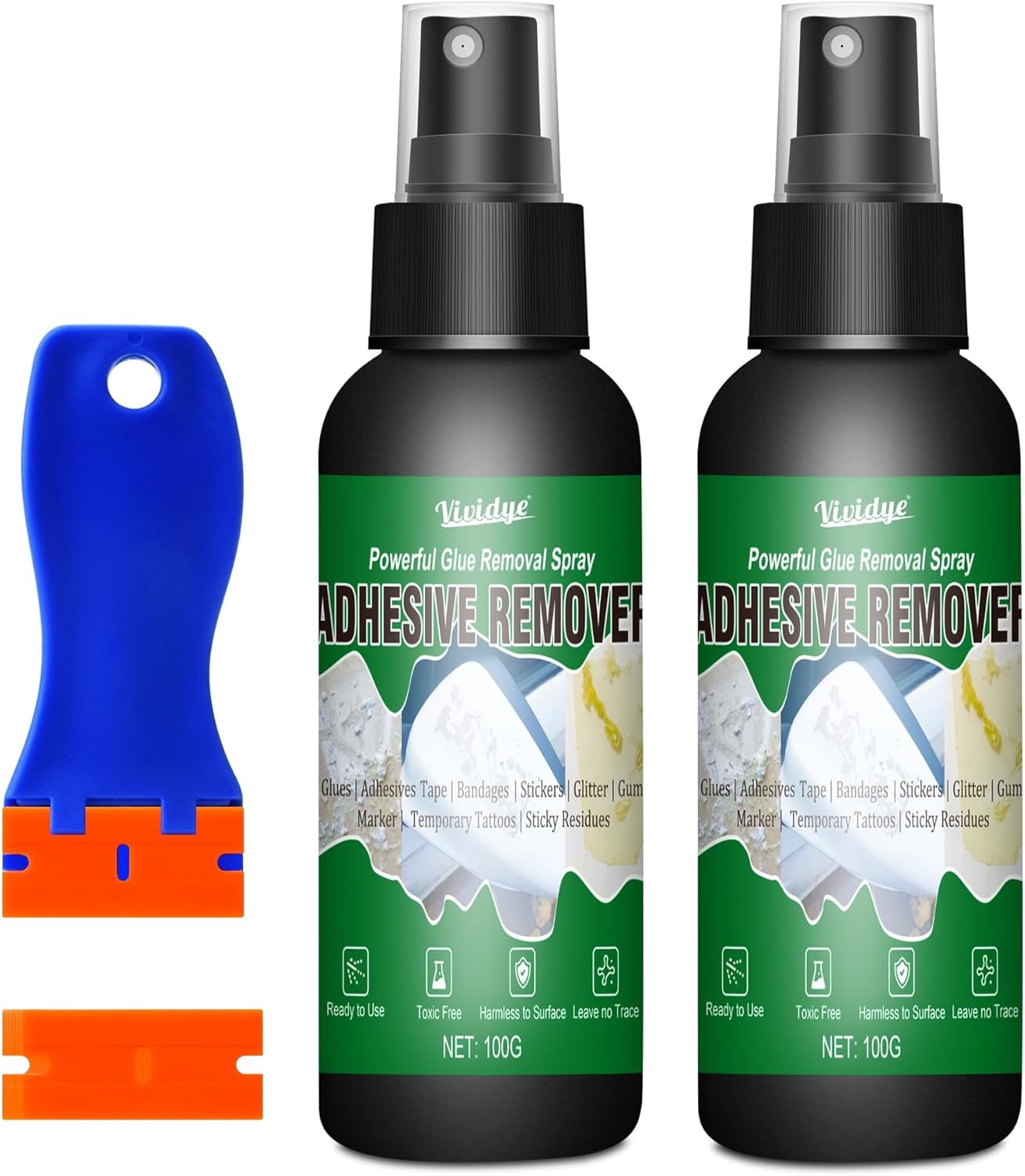 Adhesive Remover, 7oz Sticker Remover Spray With Scraper & Razor Blades ...
