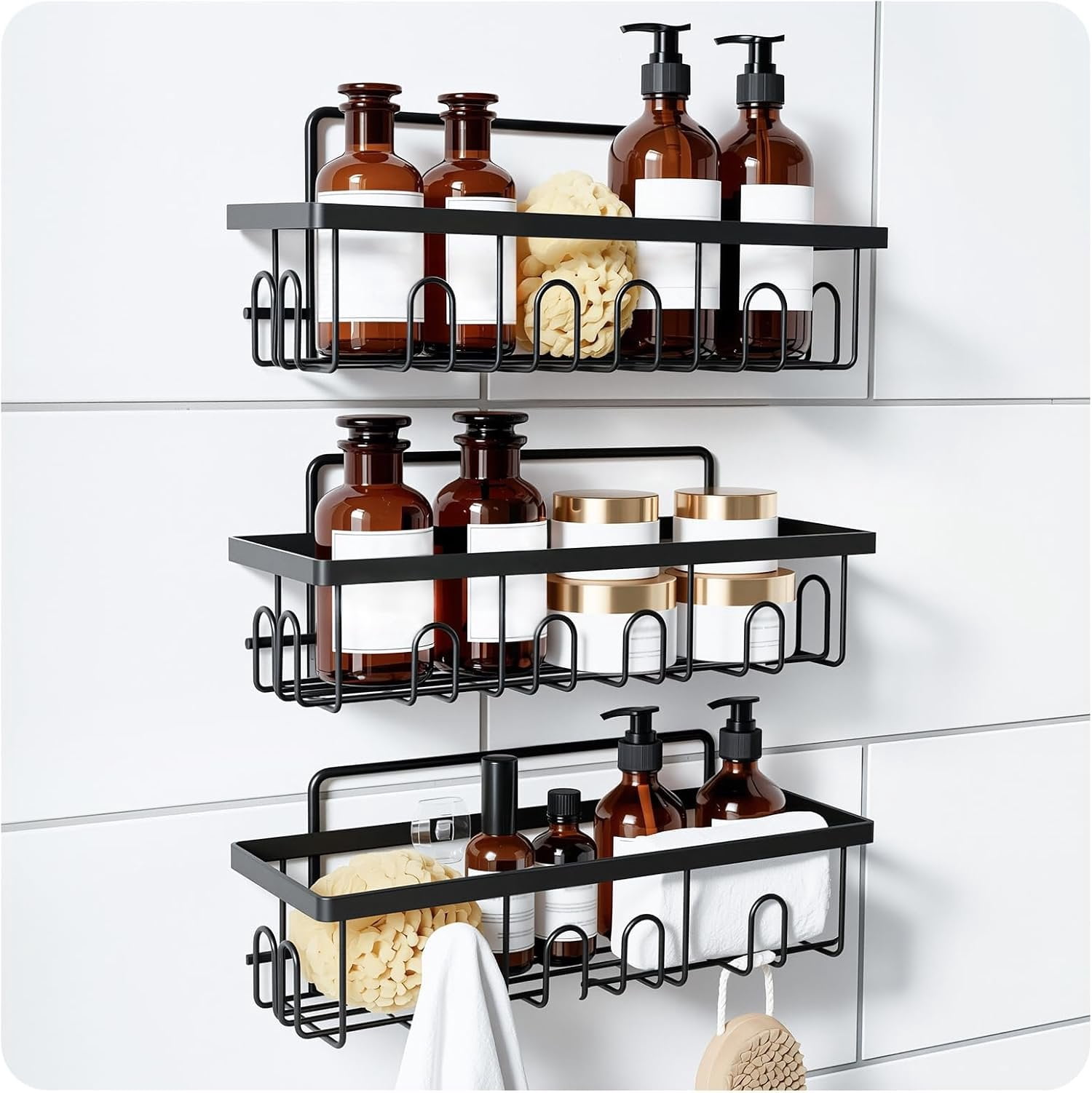 Adhesive Shower , 3 Pack Rustproof Stainless Steel Bath Organizers With ...