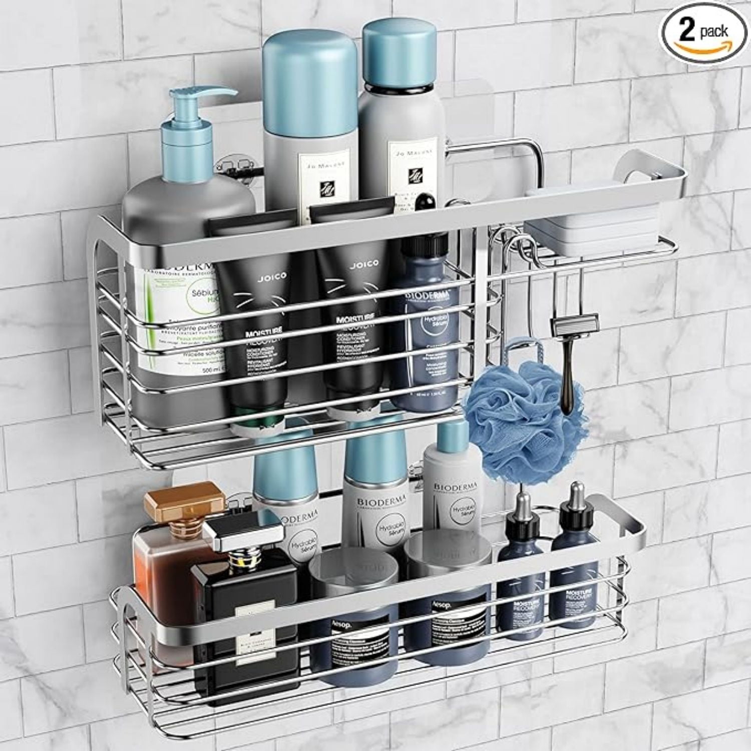 Adhesive Shower Caddy 2 Pack Shower Organizer Shelf, No Drilling ...