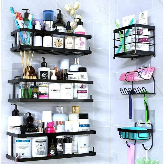 Adhesive Shower Caddy, 6-Pack, Rustproof Stainless Steel Shower ...