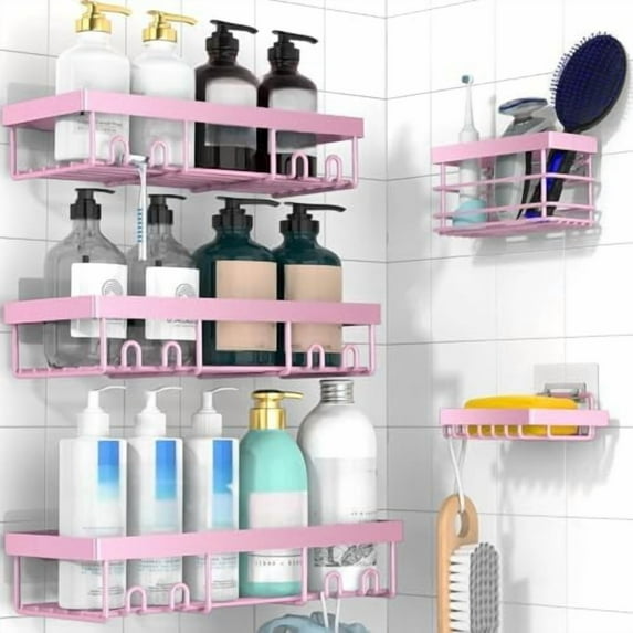 Adhesive Shower Caddy Organizer Shelves Rack - 5 Pack Corner Bathroom ...