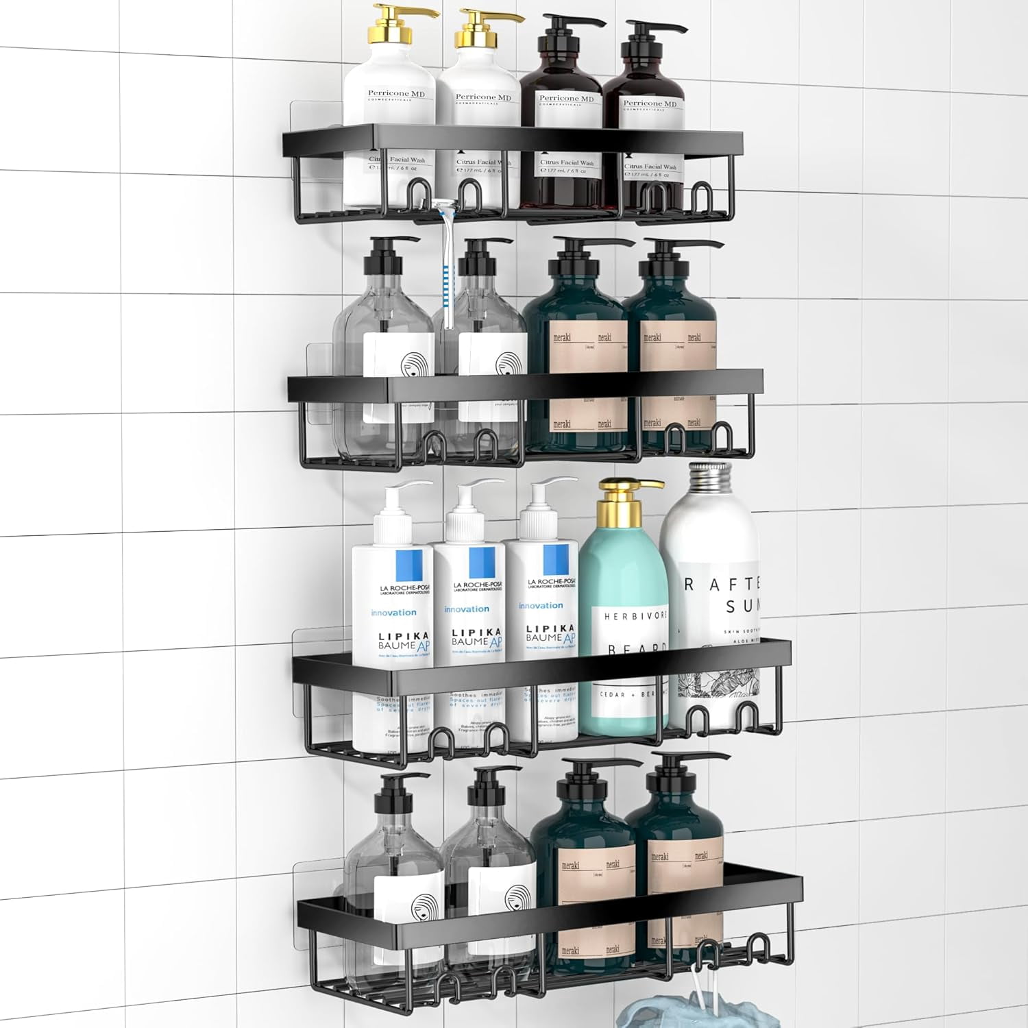 Adhesive Shower Caddy Organizer Shelves Rack - 5 Pack Corner Bathroom ...