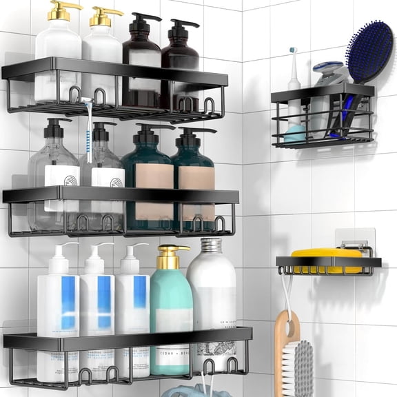 PETGLE Large Silver Shower Caddy Shelf Organizer Rack, Self Adhesive ...