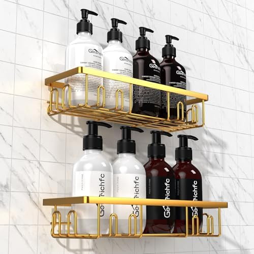 Adhesive Shower Caddy, Shower Shelves with 16 Hooks, Rustproof Shelf ...