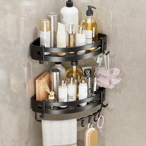 Adhesive Shower Corner Caddy，Heavy Duty Shower Corner Shelves Rack with ...