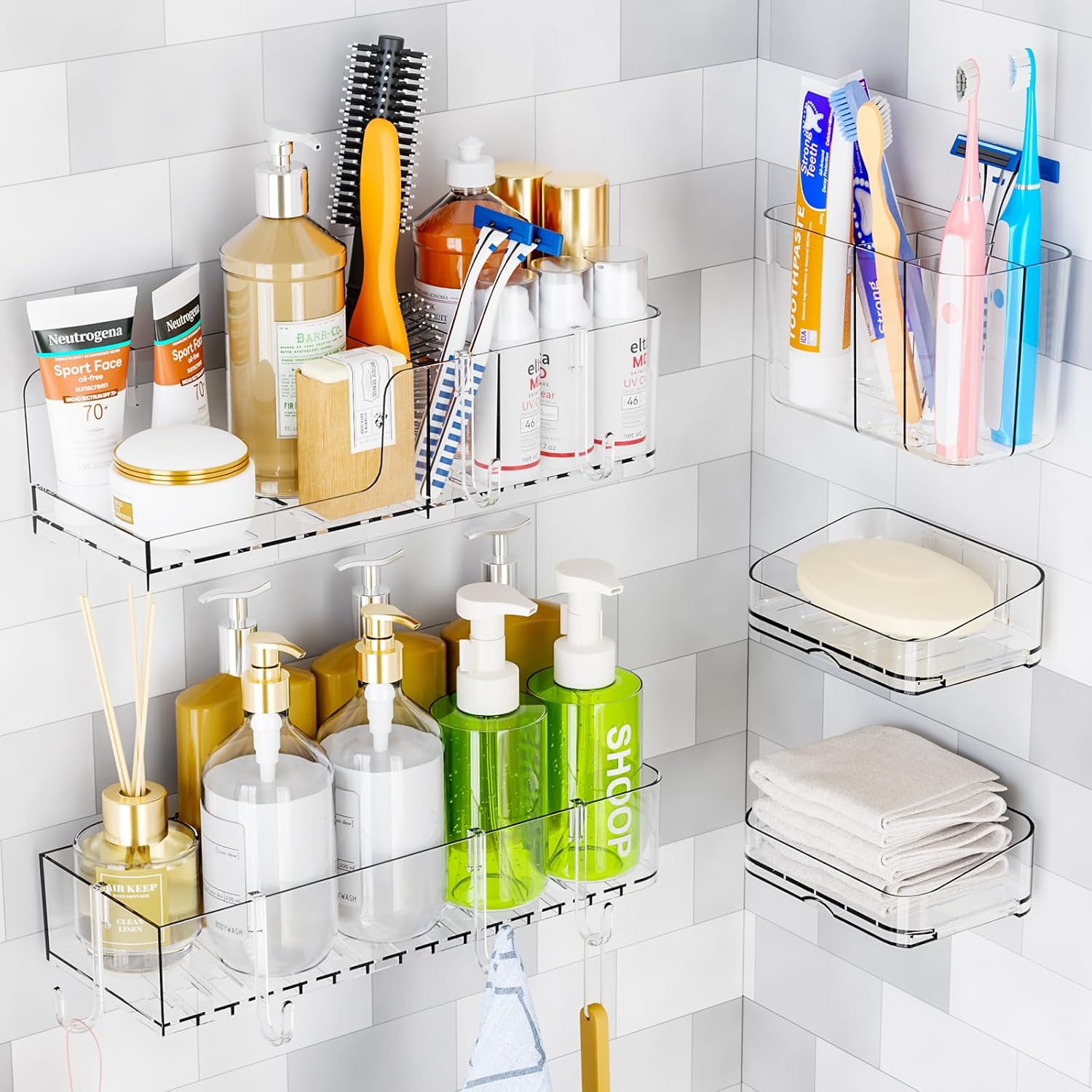 Adhesive Shower Racks for Inside Shower,5 Pack Clear Acrylic Rustproof ...