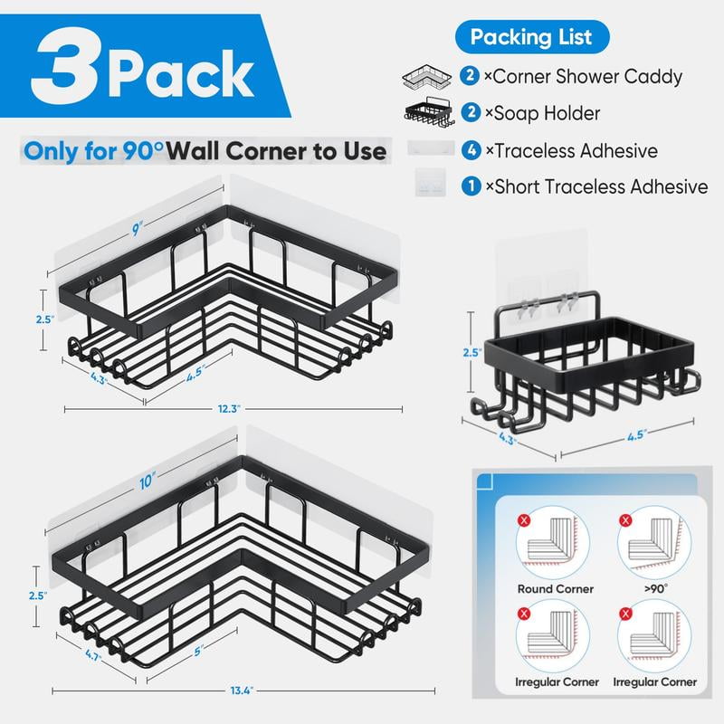 Adhesive Shower Shelves, Rustproof Stainless Steel,Large Capacity ...