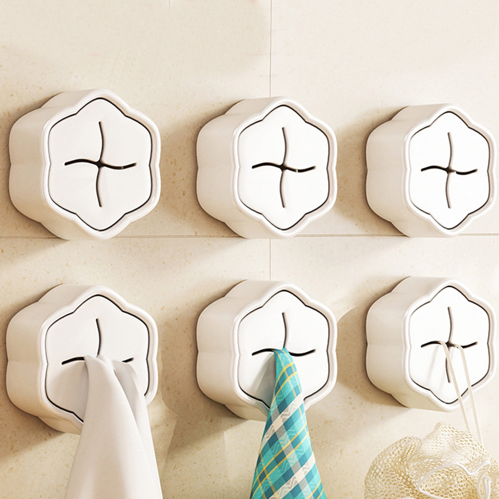 Adhesive Towel Hooks No Drill Wall Mount Cloths Storage Plugs Strong ...