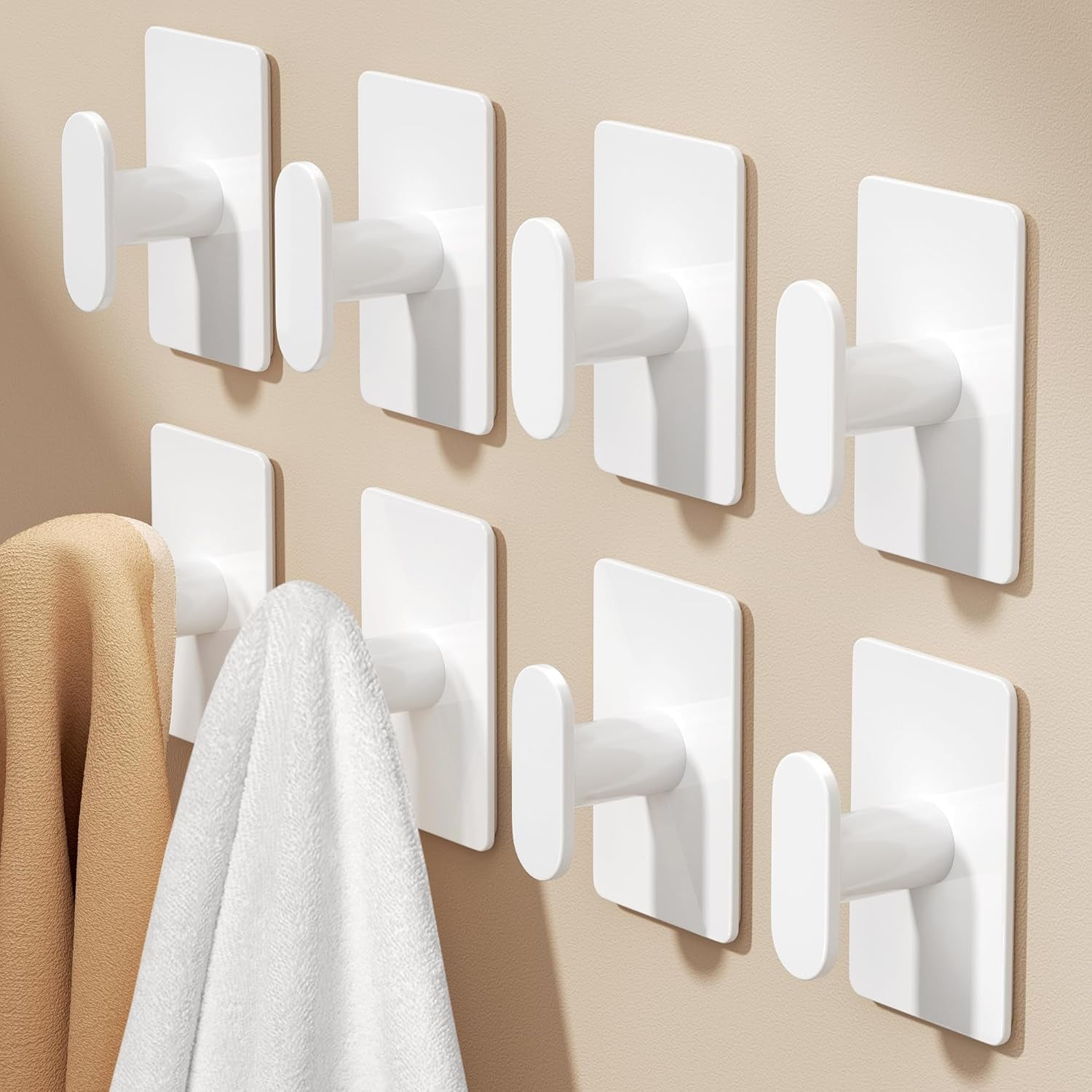 Adhesive Towel Hooks for Bathroom: 20LB Extra Strong Wall Hanger for ...