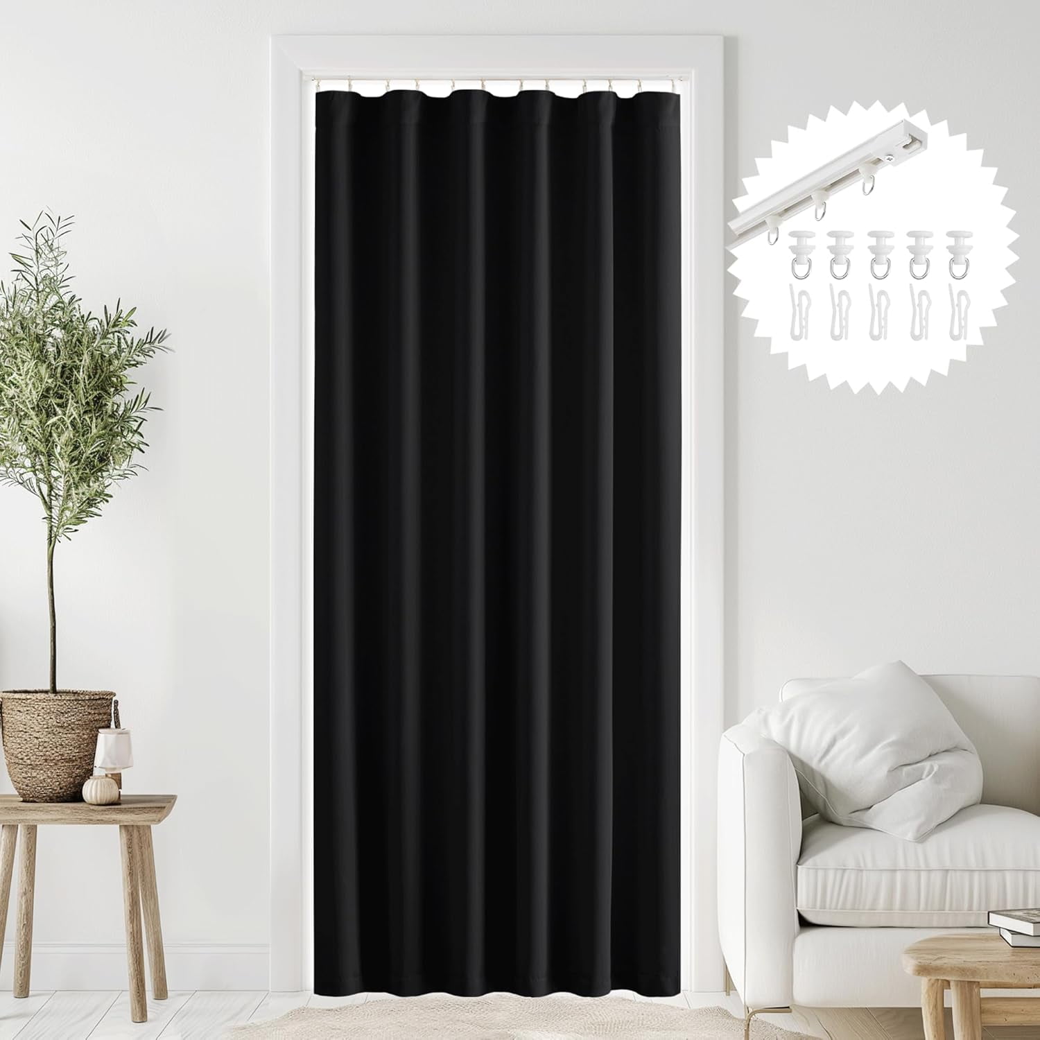 Adhesive Track Door Curtain, Blackout Privacy Curtains for Doorway ...