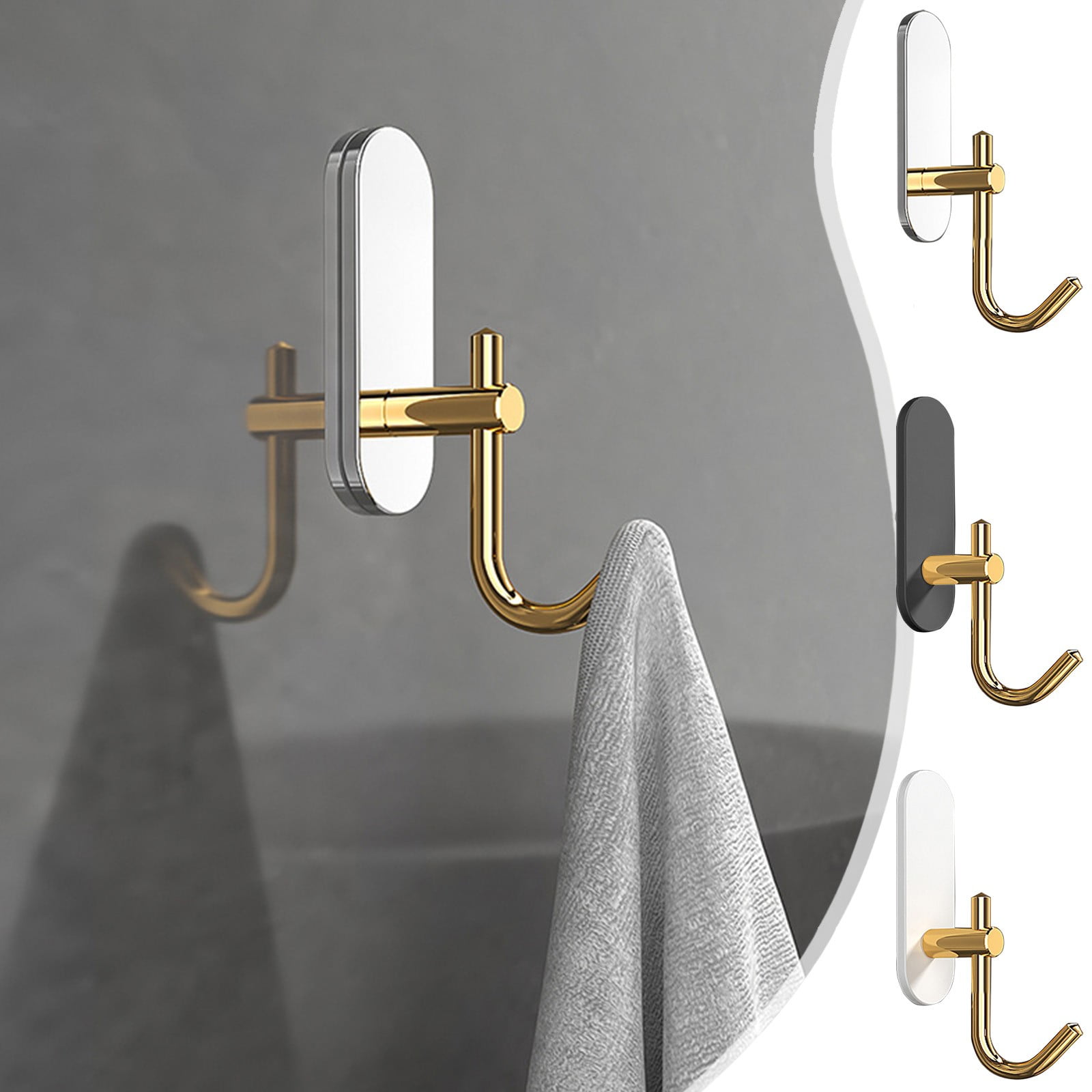 Adhesive Wall Hook 304 Stainless Steel | Durable Metal Bathroom Kitchen Hanging Hook | Multi ...