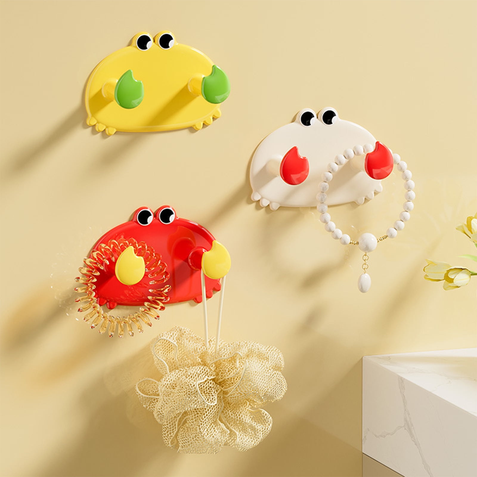 Adhesive Wall Hook | Cartoon Crab Self-Stick Hanger No Drilling | Cute ...
