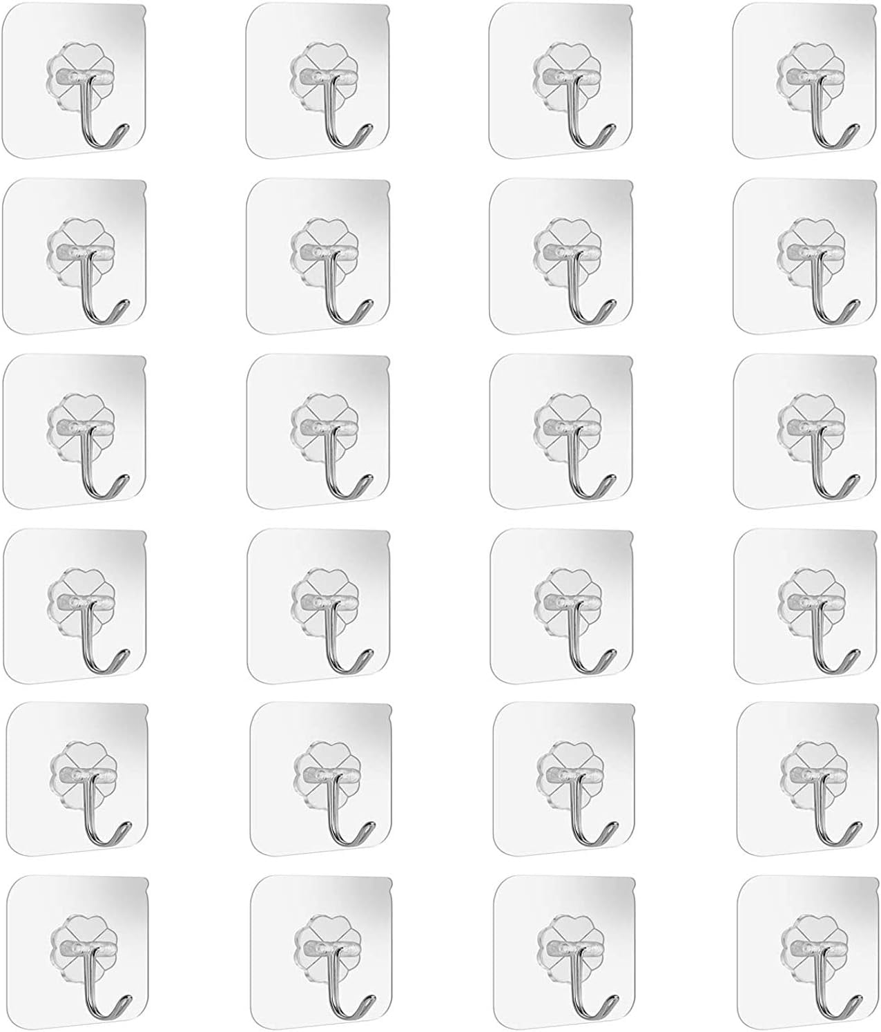 Adhesive Wall Hooks Bathroom Kitchen 24 Packs Heavy Duty 22lb(Max) Nail ...
