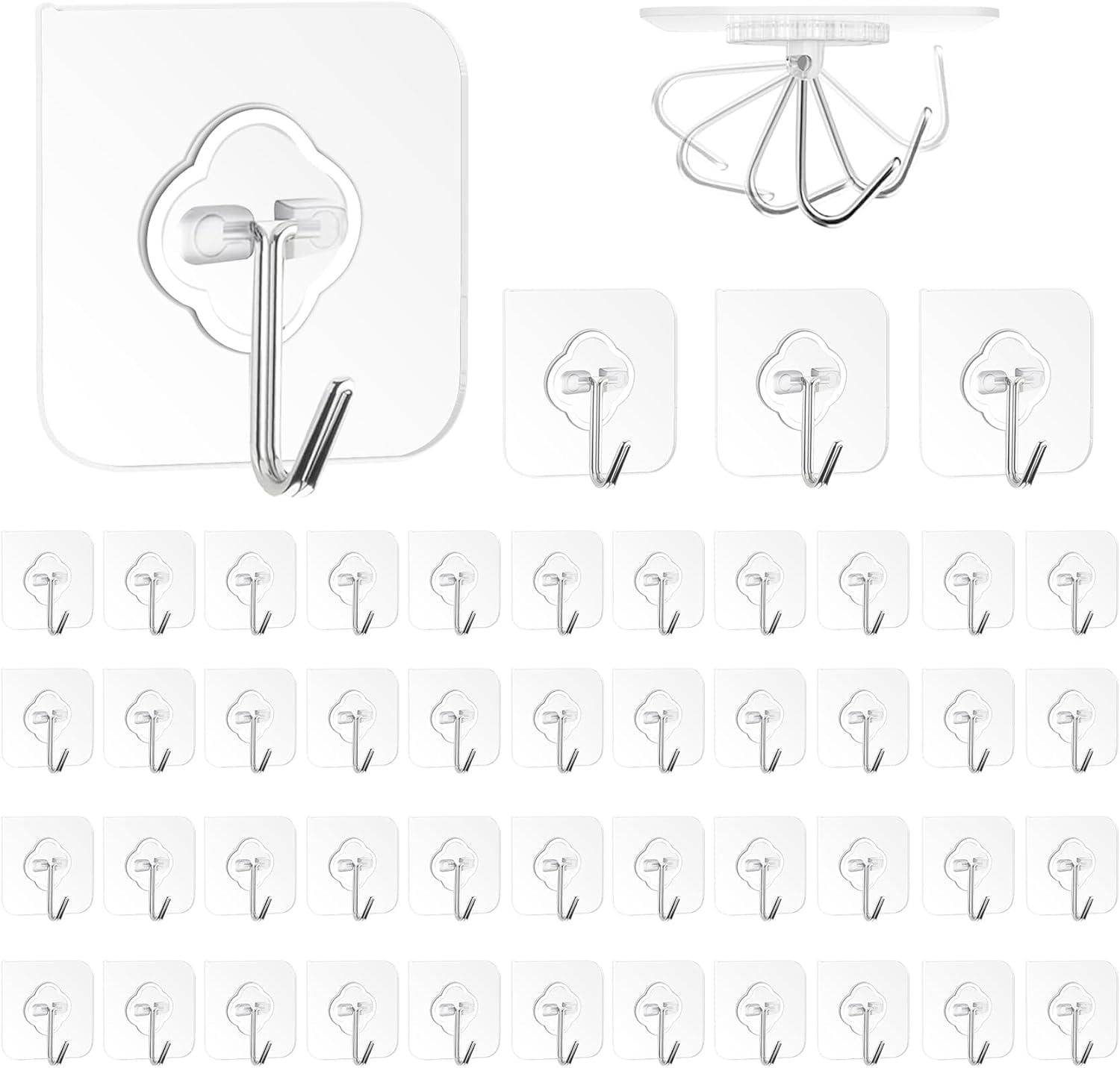 Adhesive Wall Hooks for Hanging Heavy Duty 48 Pack 22lb(Max), Sticky ...