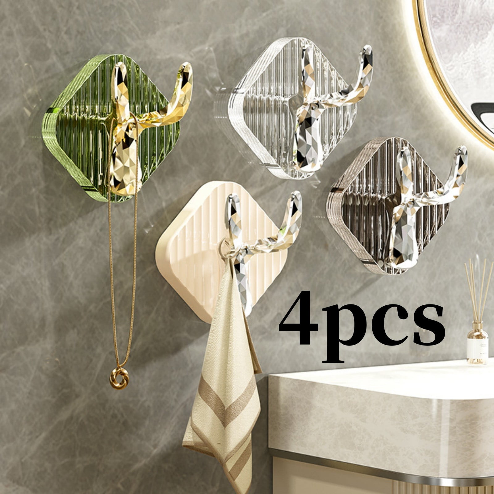 Adhesive Wall Hooks Set | No Punching Plastic Hooks for Bathroom Kitchen Dormitory Organization ...