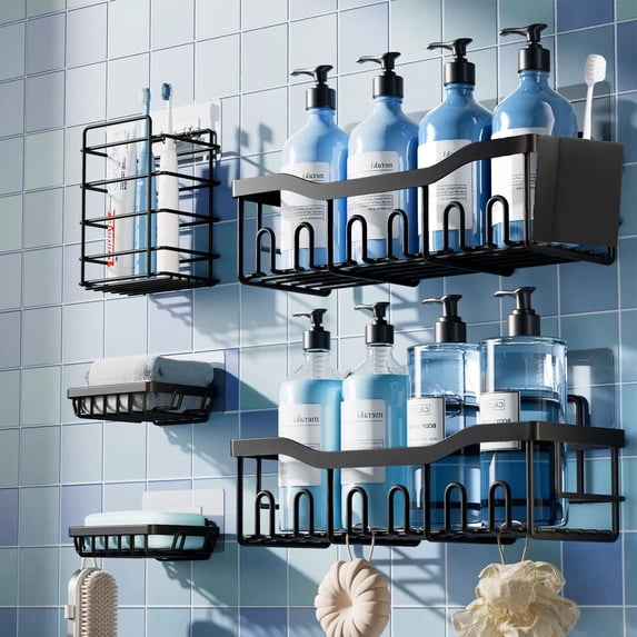 Adhesive Wall-Mounted Shower Caddy Basket 6 Pack, Large Capacity ...