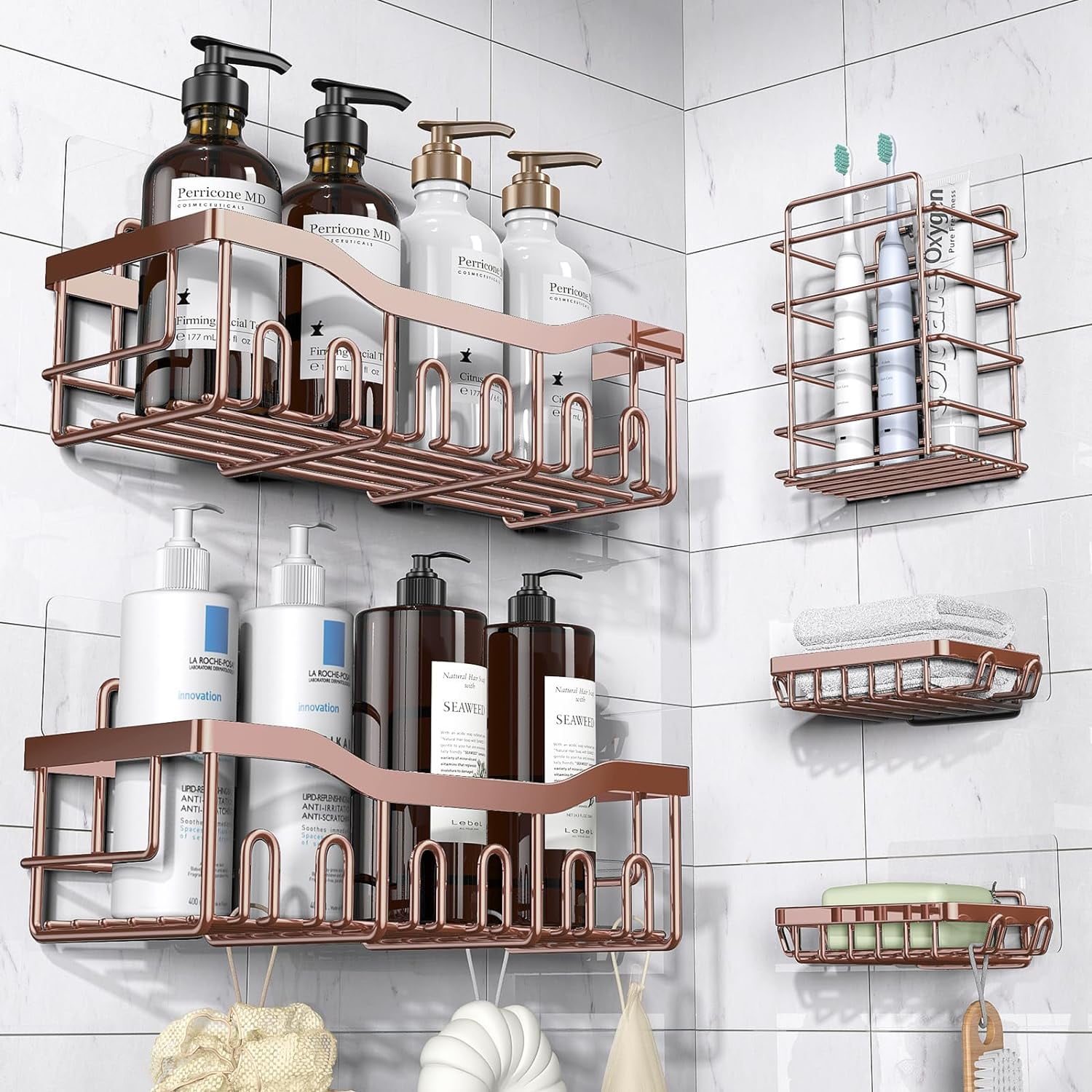 Adhesive shower rack, 5-pack anti rust stainless steel bathtub ...