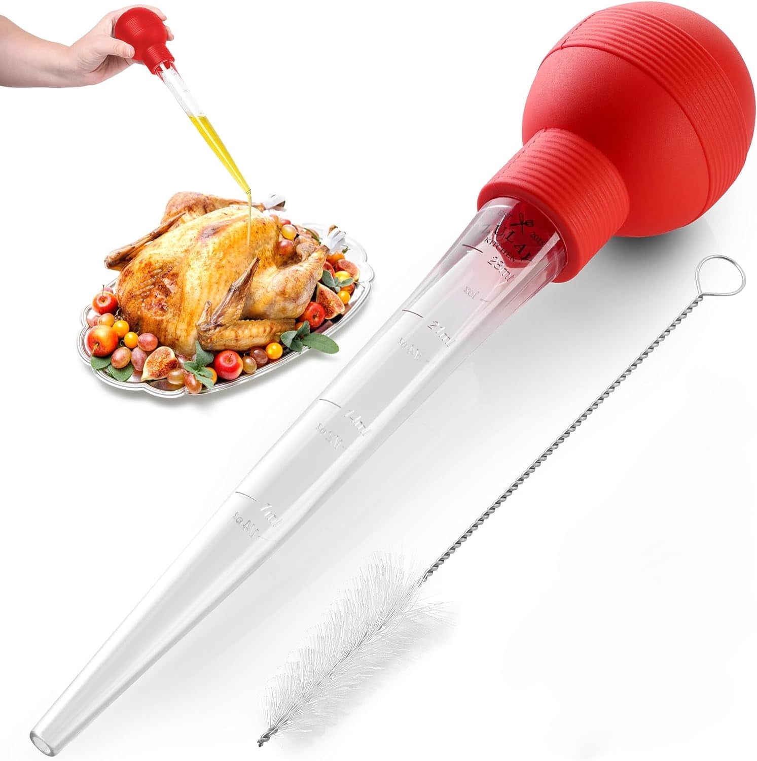Adhiper Food-Grade Silicone Turkey Basting Syringe, Dripless Tip, Clear ...
