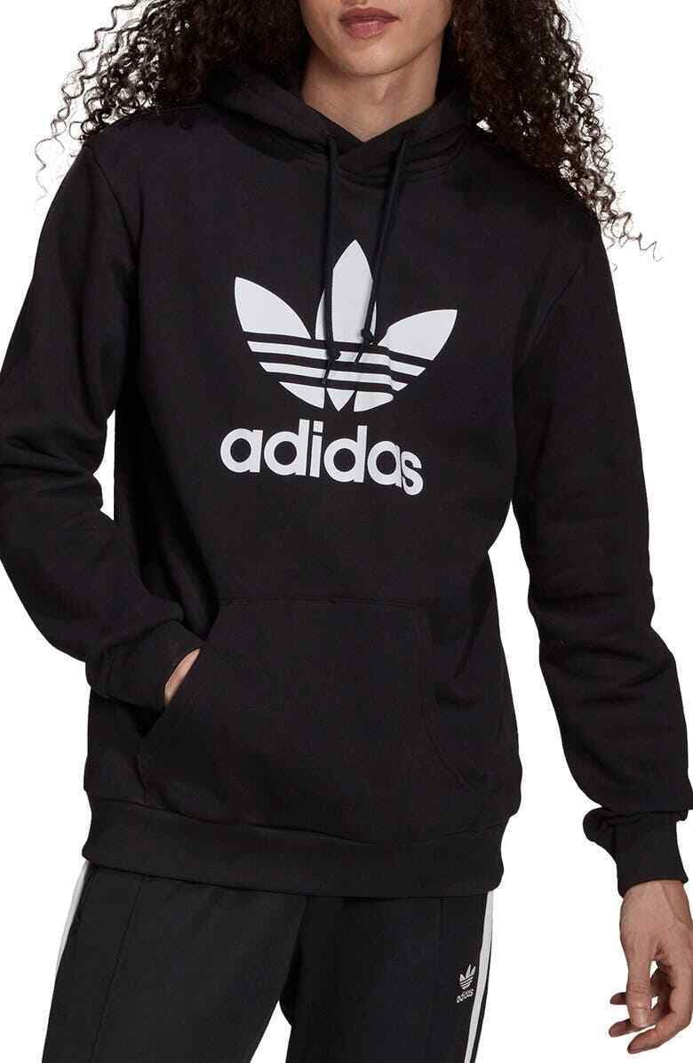 Adidas Classics H06667 Men Black Cotton Trefoil Pullover Hooded ...