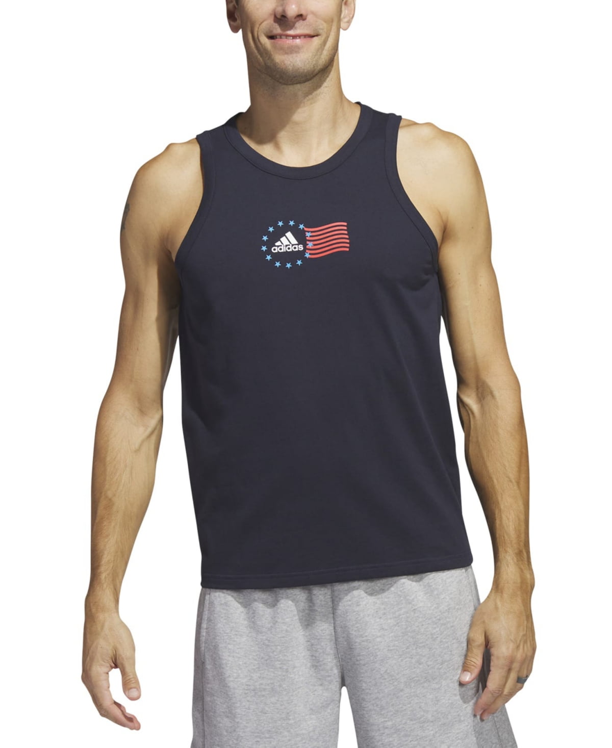Adidas Men's Sleeveless Tank Top Shirt American Flag Graphic Blue Small ...