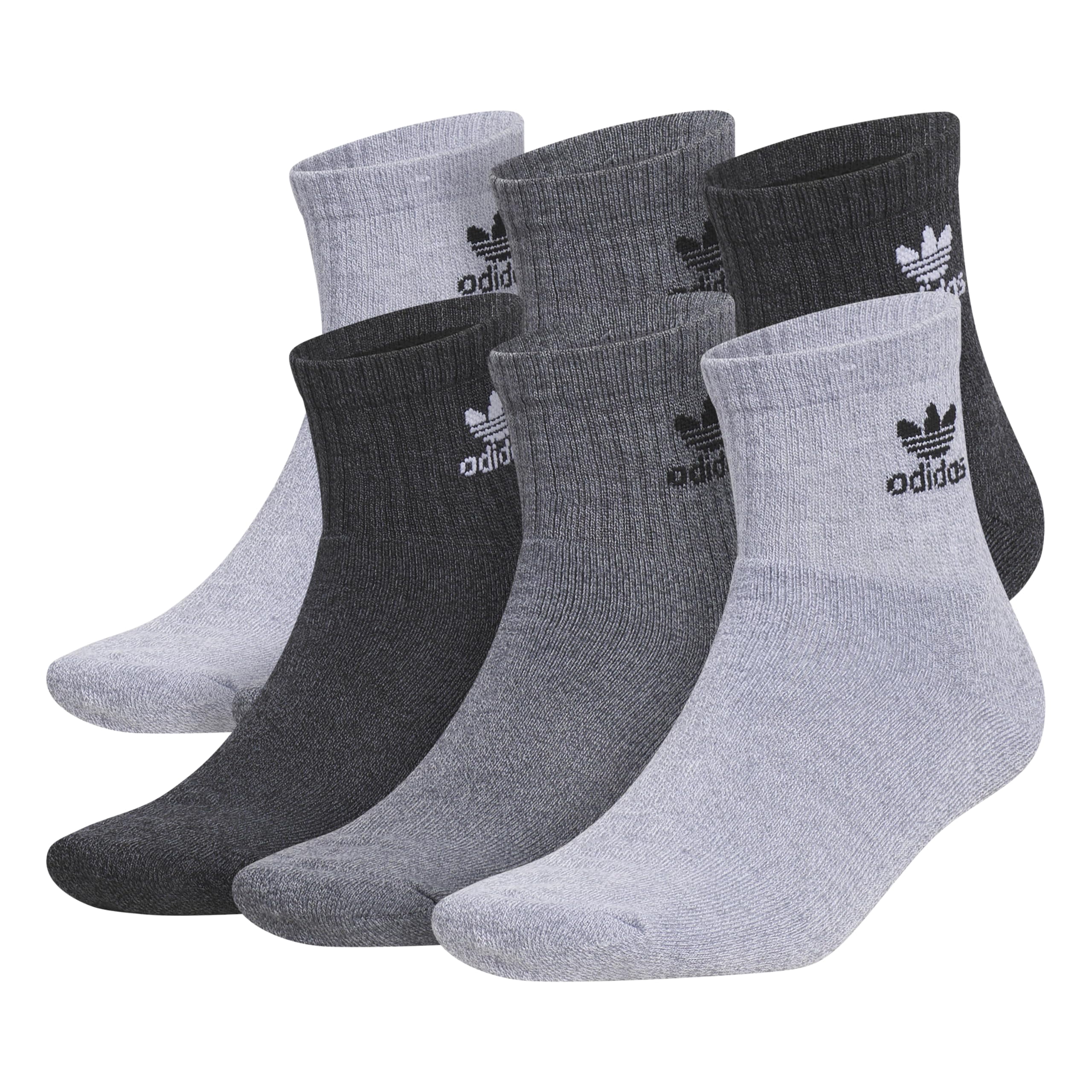 adidas, Unisex Socks, 6 Pairs, Trefoil Quarter Grey/Onix Black Large ...