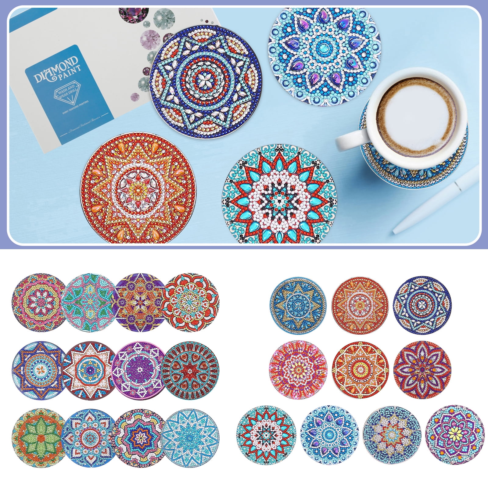Adifare 10/12Pcs Diamond Painting Coasters with Cork Base Round Non ...