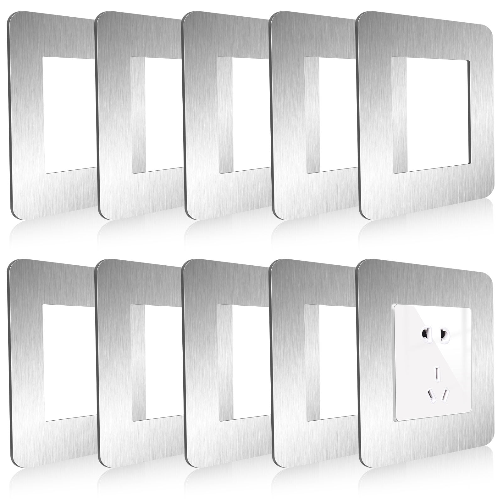 Adifare 10Pcs Light Switch Cover Plates Silver Aluminum Plywood Wall ...