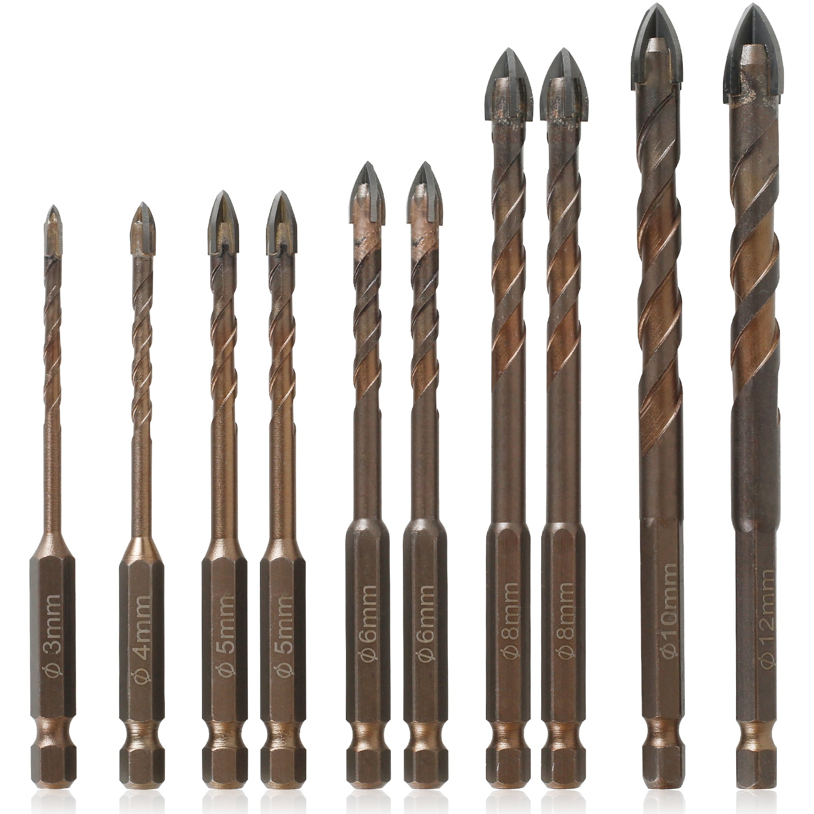 Adifare 10Pcs Masonry Drill Bit,Concrete Drill Bit Set Alloy 1/4inch ...