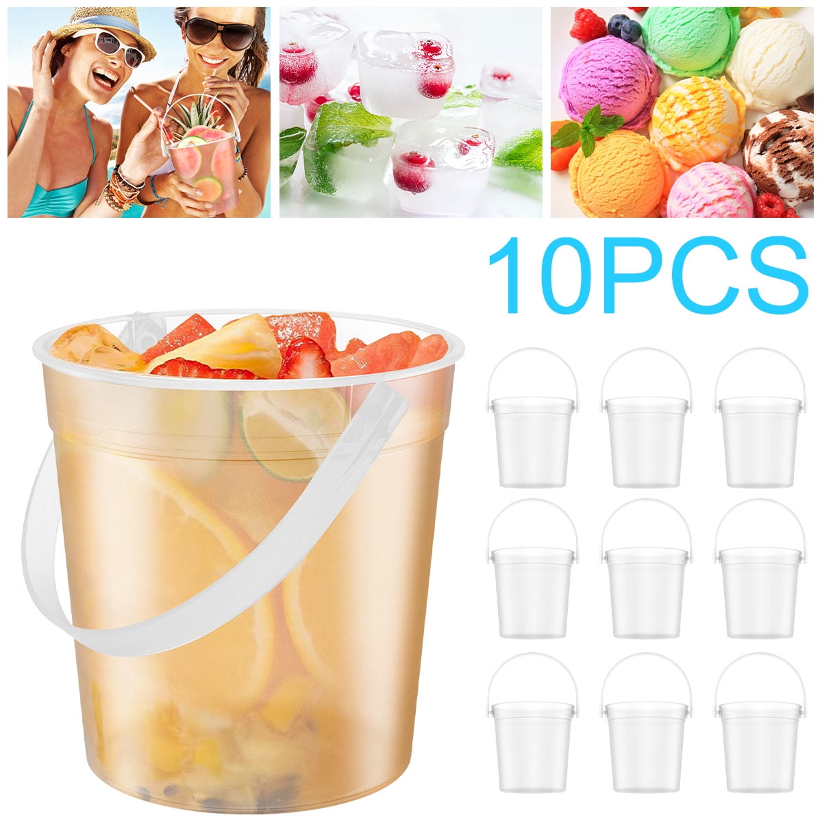 Adifare 10Pcs Plastic Cocktail Buckets,Transparent Drinks Buckets with ...