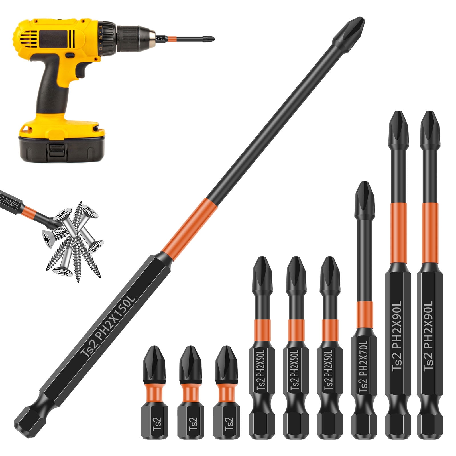 Adifare 10Pcs Screwdriver Bit Set Anti-Slip Magnetic Drive Bit Set High ...