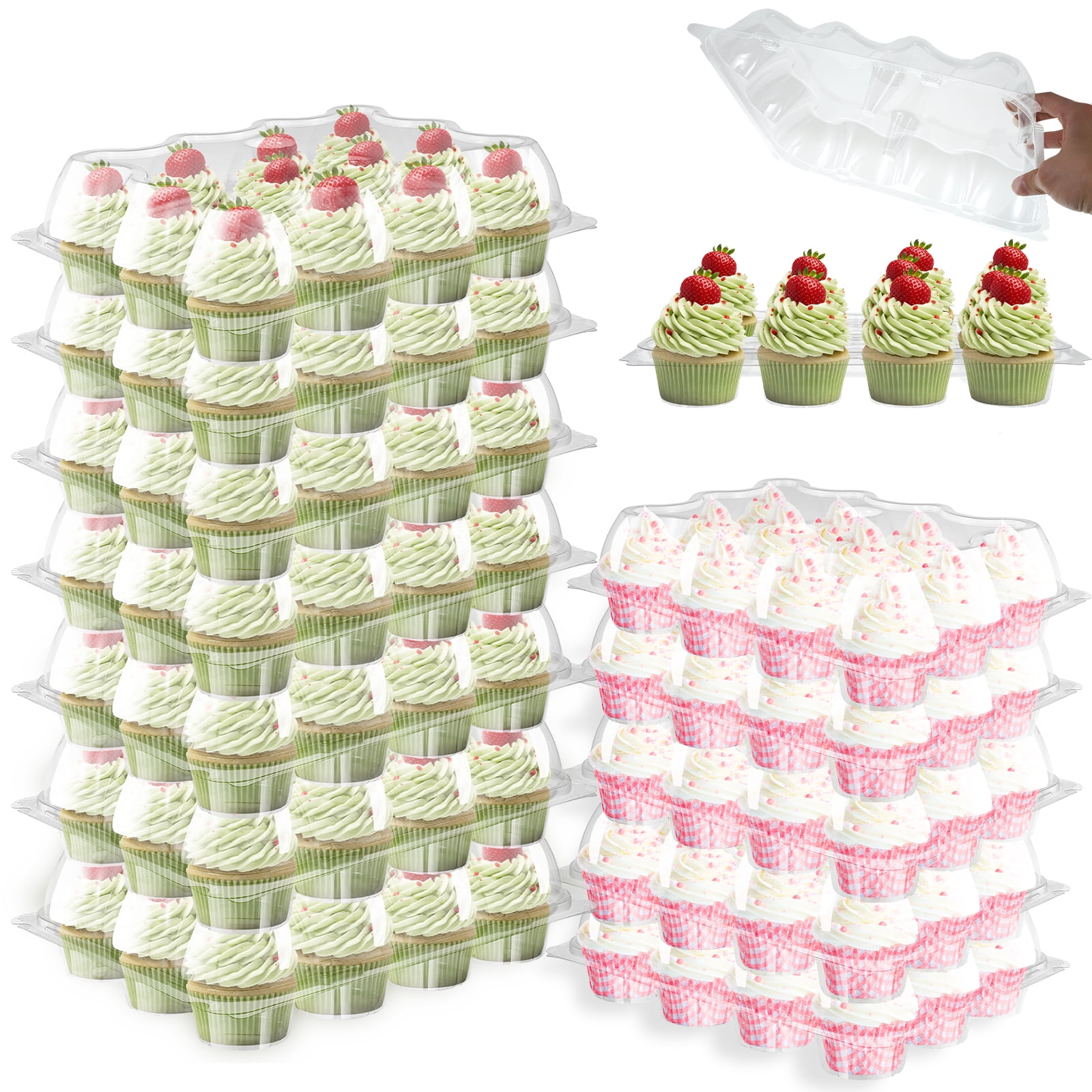 Adifare 12Pcs Cupcake Containers 12 Holes Clear Plastic Cupcake Holders ...
