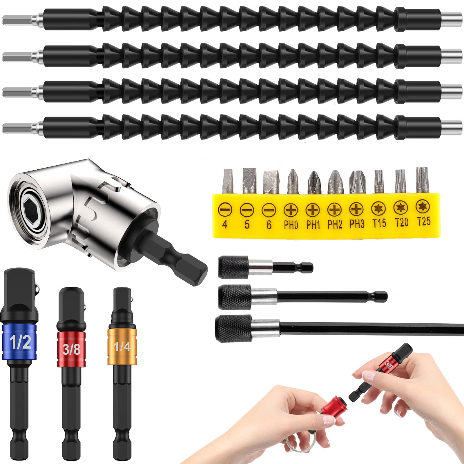 Adifare 21Pcs Flexible Drill Extension Rod Kit 1/4inch Hex Shank ...